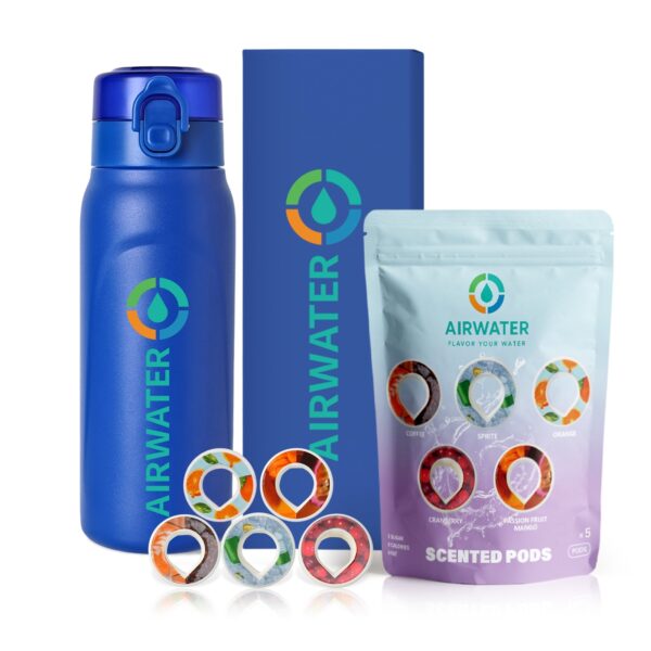 AirWater - Double Walled Stainless Steel Bottle 750ml Blue & 5 Scented ...